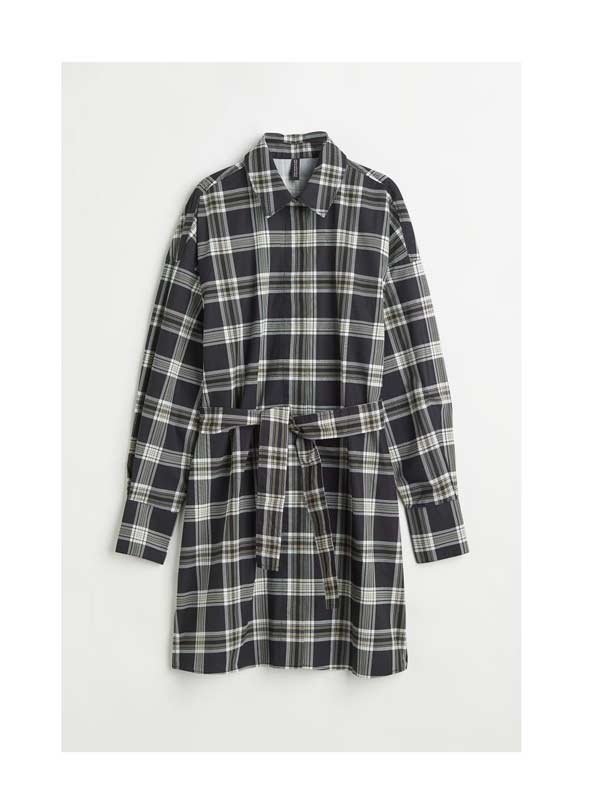 H&m -Tie-belt shirt dress Black/Checked - Authentic Brands For Less ...